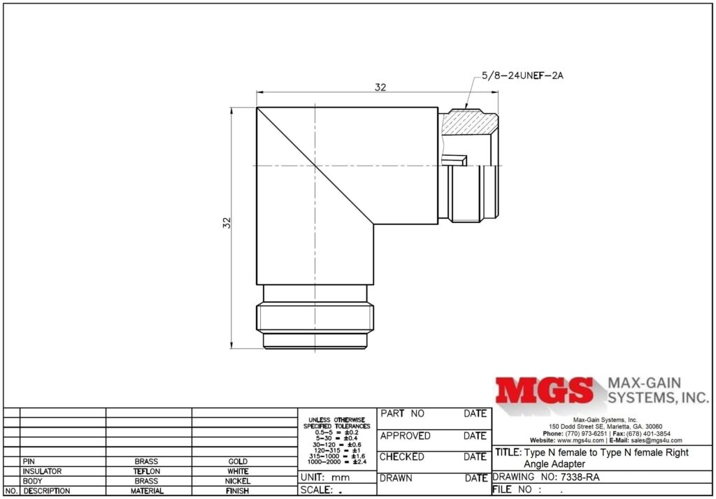Type N female to Type N female Right Angle Adapter - Max-Gain Systems