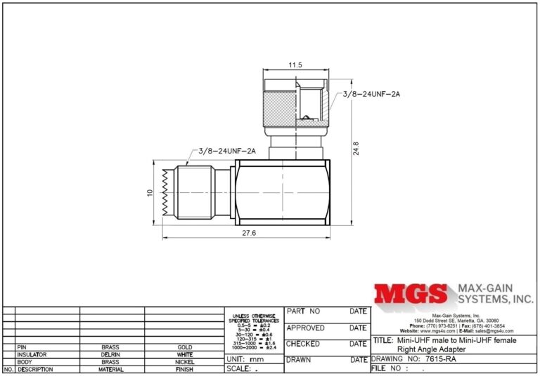 mini-UHF male to mini-UHF female Adapter - Max-Gain Systems