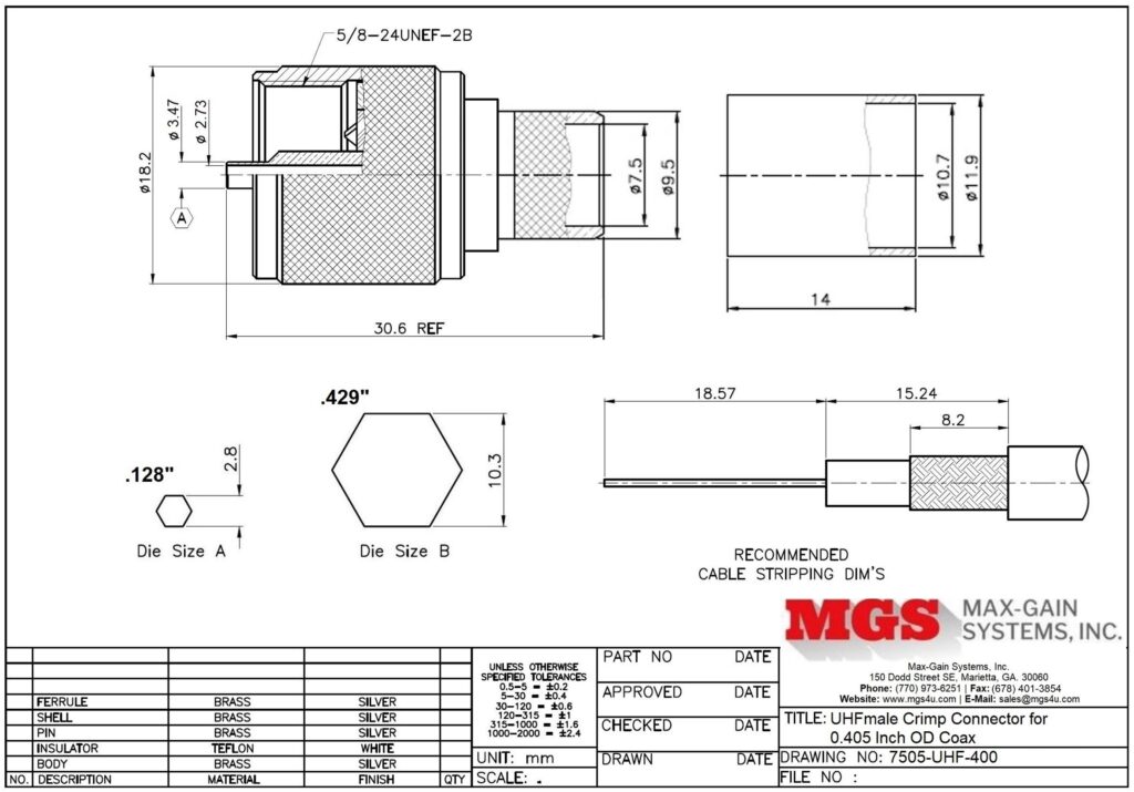 UHF male Crimp Connector for RG-8, RG-213, & LMR-400 Coax