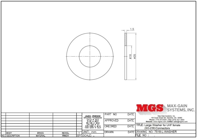 Large Washer for UHF Female (SO-239) Bulkhead Connectors