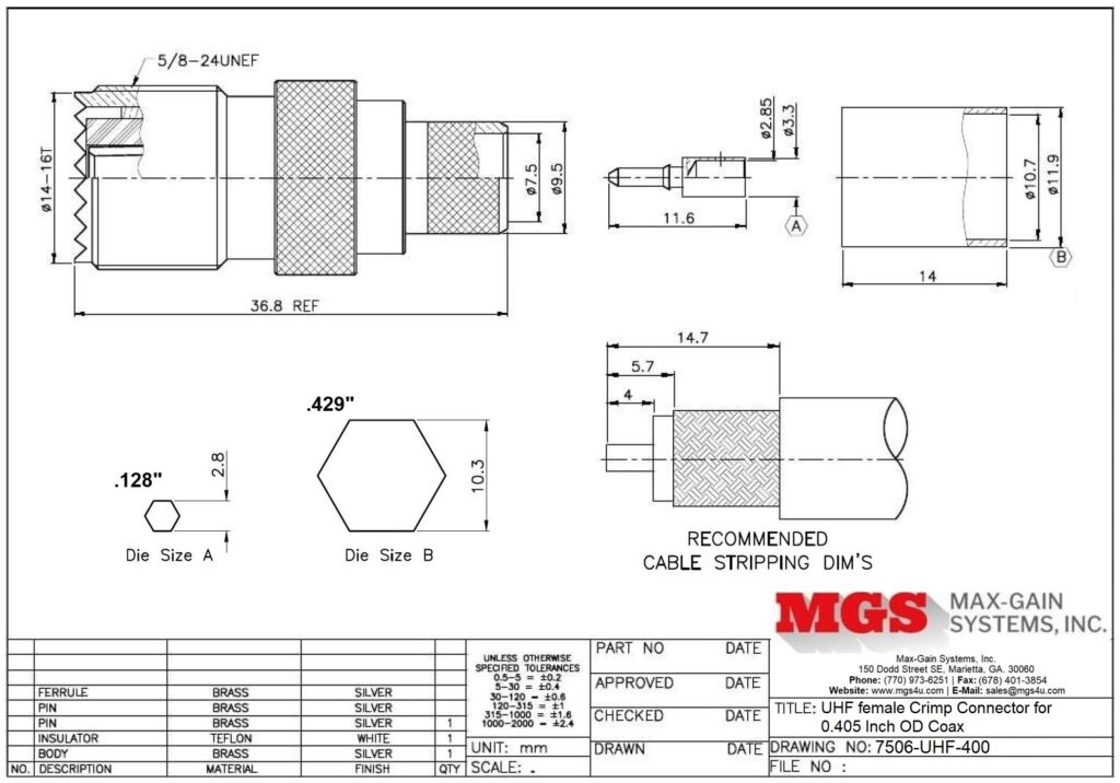 UHF female Crimp Connector for RG-8, RG-213, & LMR-400 Coax