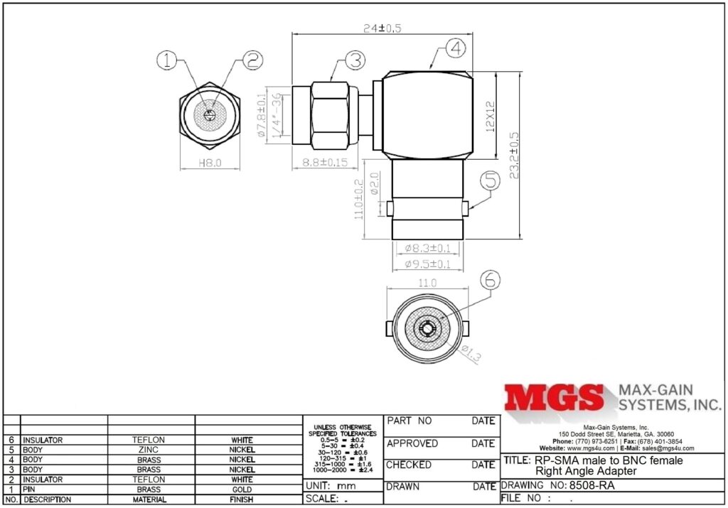 RP-SMA male to BNC female Right Angle Adapter - Max-Gain Systems, Inc.