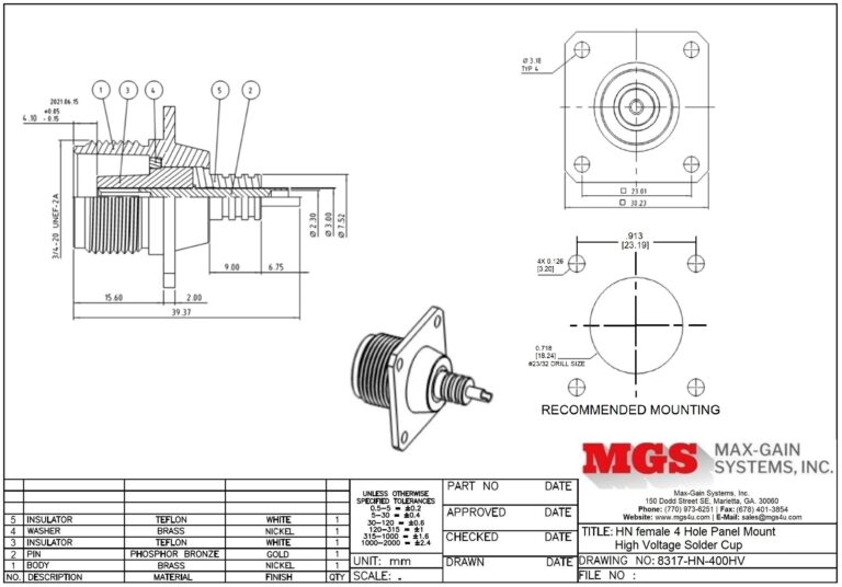 HN female 4-Hole Panel Mount Solder Connector
